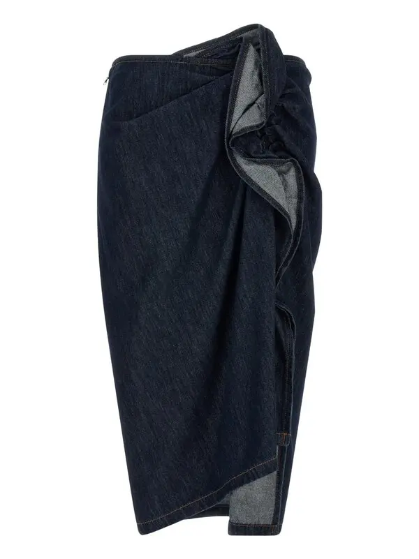 Dries Van Noten Draped Denim Pencil Skirt - Blue