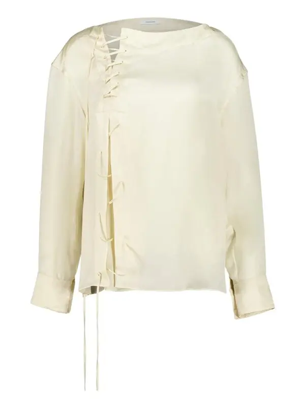FERRAGAMO Lace-up Detail Boatneck Top - Bone/beige