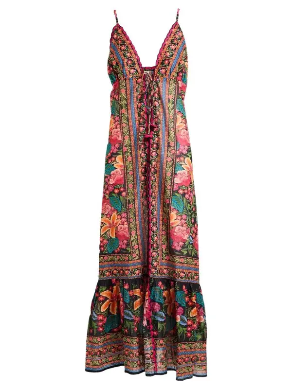 Farm Rio Floral Sleeveless Maxi Dress - Black