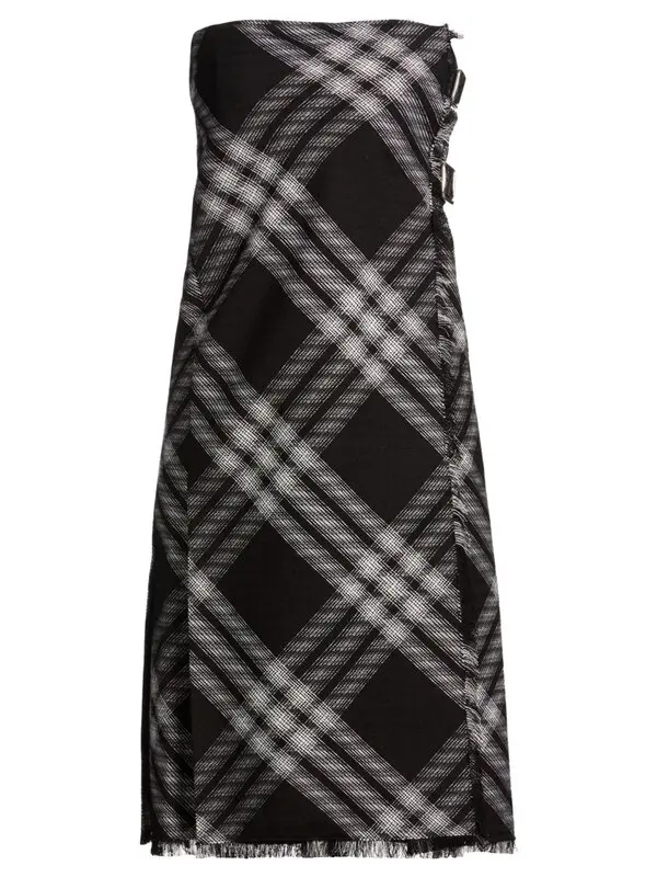 Burberry Plaid Wool Sleeveless Dress With Leather Trim - Black