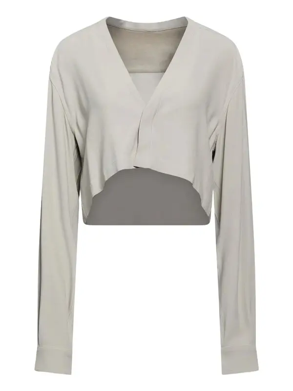 Rick Owens Plain Crepe Long Sleeve V-neck Shirt - Grey