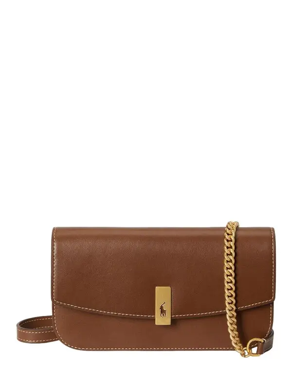 Polo Ralph Lauren Smooth Leather Crossbody Bag With Chain Strap - Brown