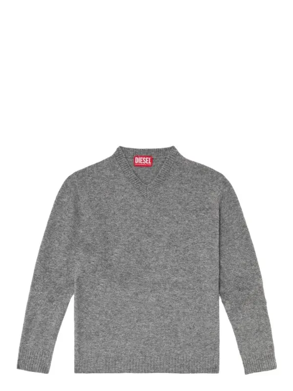 DIESEL® V-neck Jumper In Wrinkled Boiled Knit - Grey