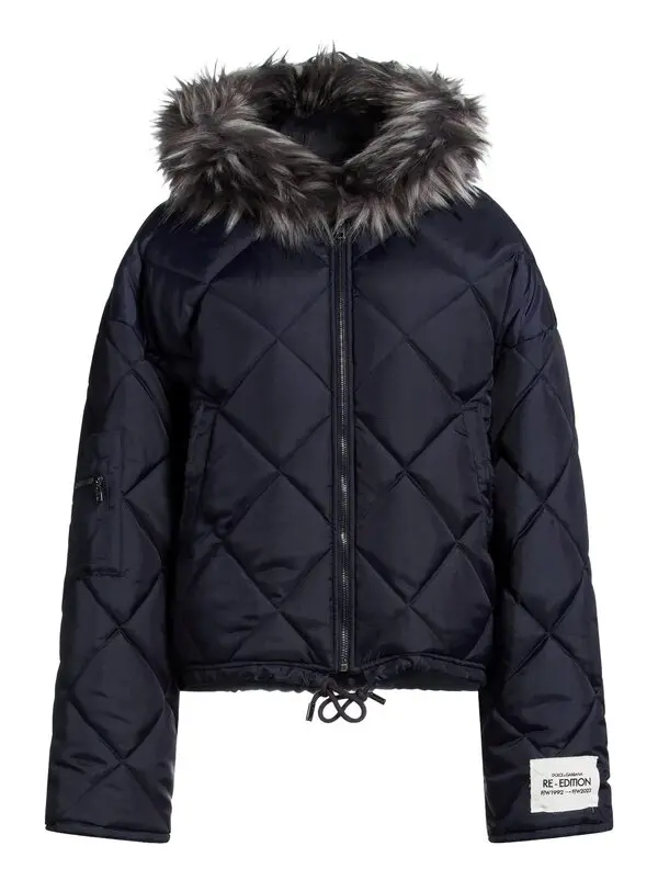 Dolce & Gabbana Quilted Hooded Puffer Jacket With Plush Trims - Black