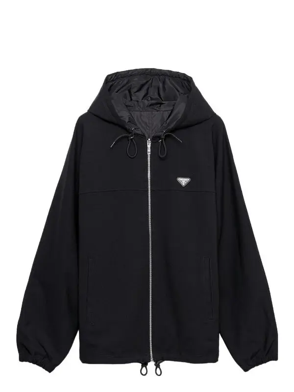 Prada Technical Fleece Zip-up Hooded Jacket - Black