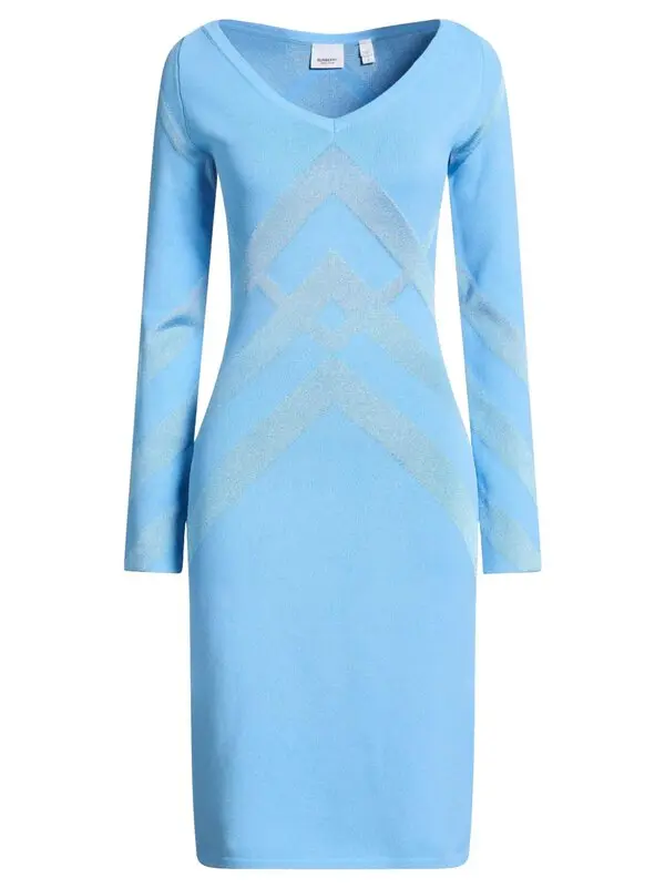 Burberry Long Sleeve V-neck Sheath Dress - Blue