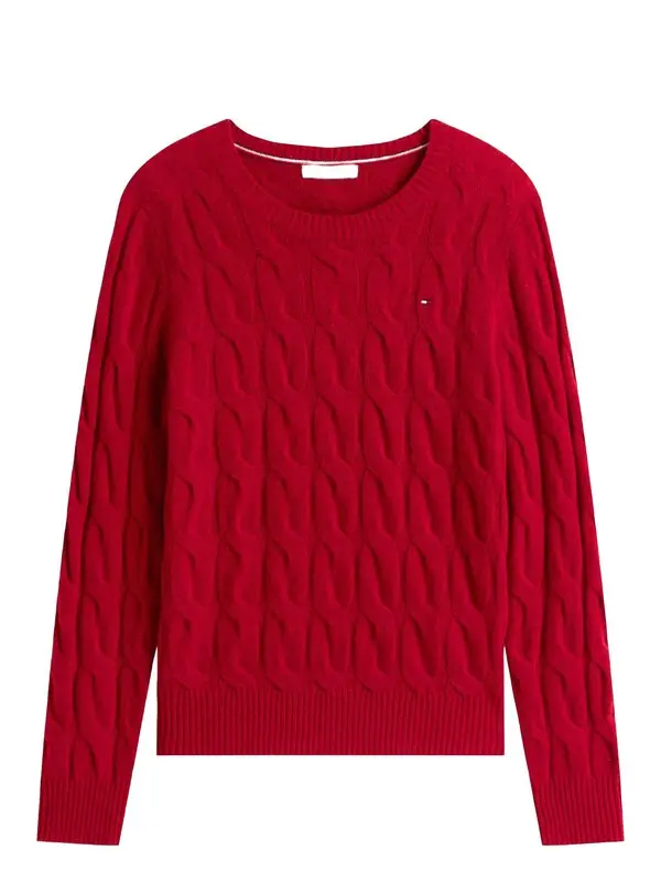 Tommy Hilfiger Crewneck Cable Knit Sweater - Red