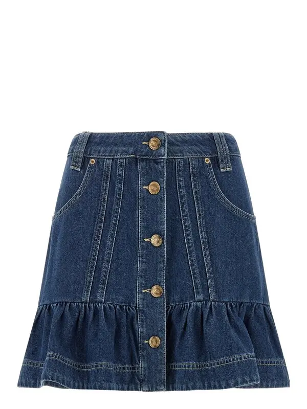Farm Rio Denim Ruffled Mini Skirt - Blue