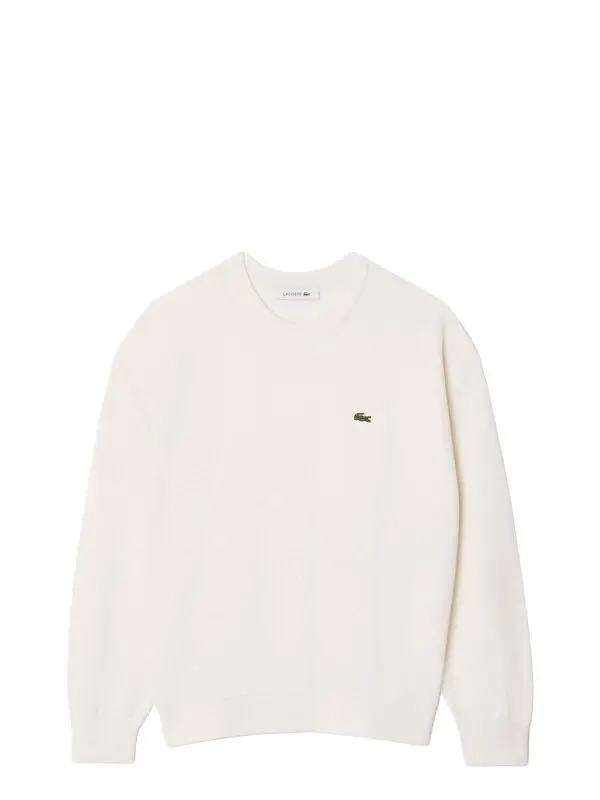 Lacoste Crewneck Knit Sweatshirt With Embroidered Logo - White