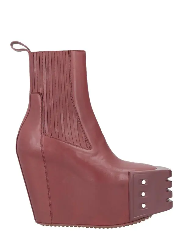 Rick Owens Square Toe Wedge Ankle Boots - Red