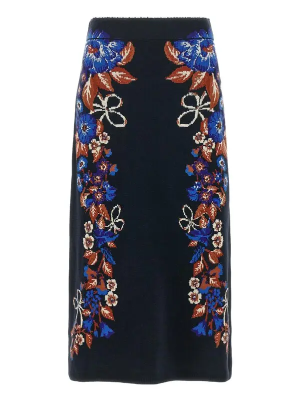 Farm Rio Floral Intarsia Knitted Midi Skirt - Multicolour