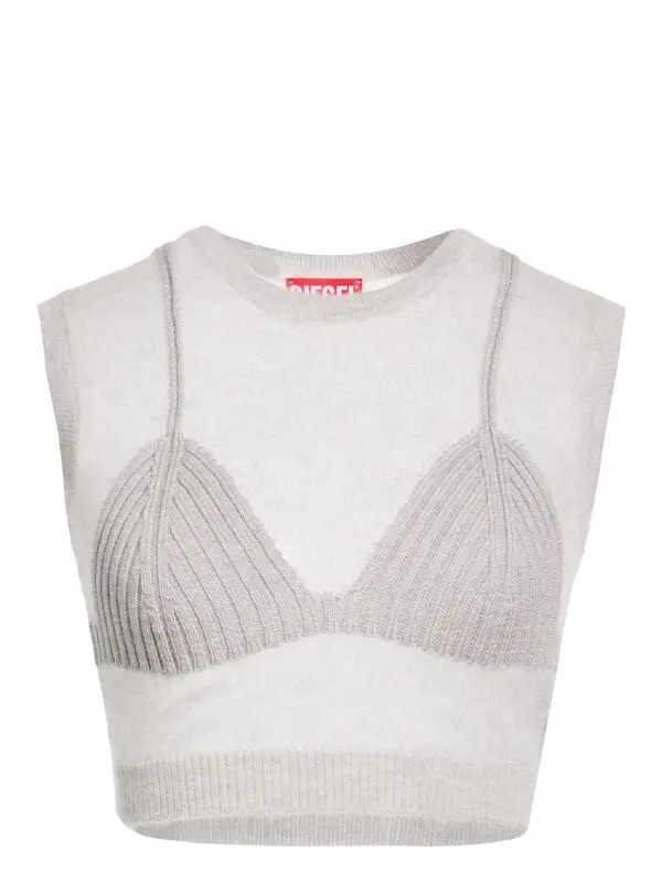 DIESEL® Sleeveless Cropped Knit Top - Grey