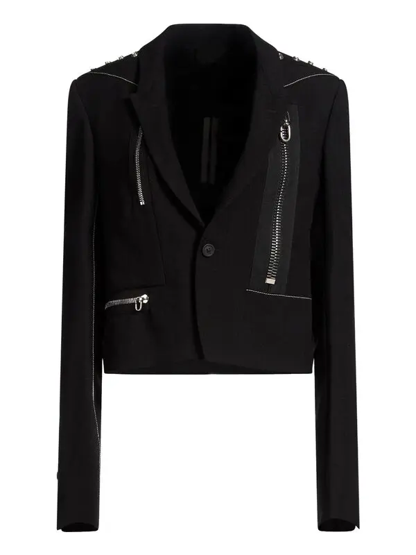 Rick Owens Cool Wool Blazer With Studs And Zippers - Black