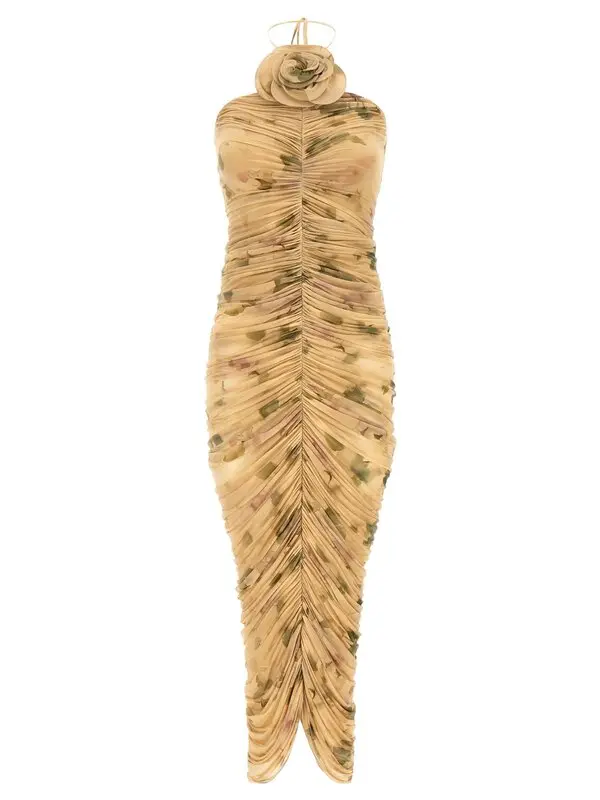Magda Butrym Floral-print Ruched Midi Dress - Beige