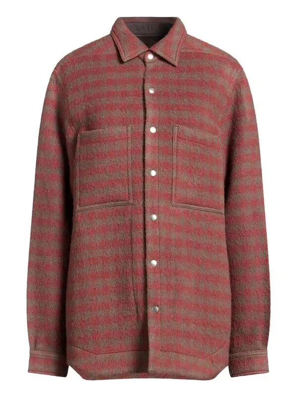 Rick Owens Oversized Checked Boiled Wool Long Sleeve Overshirt - Brown
