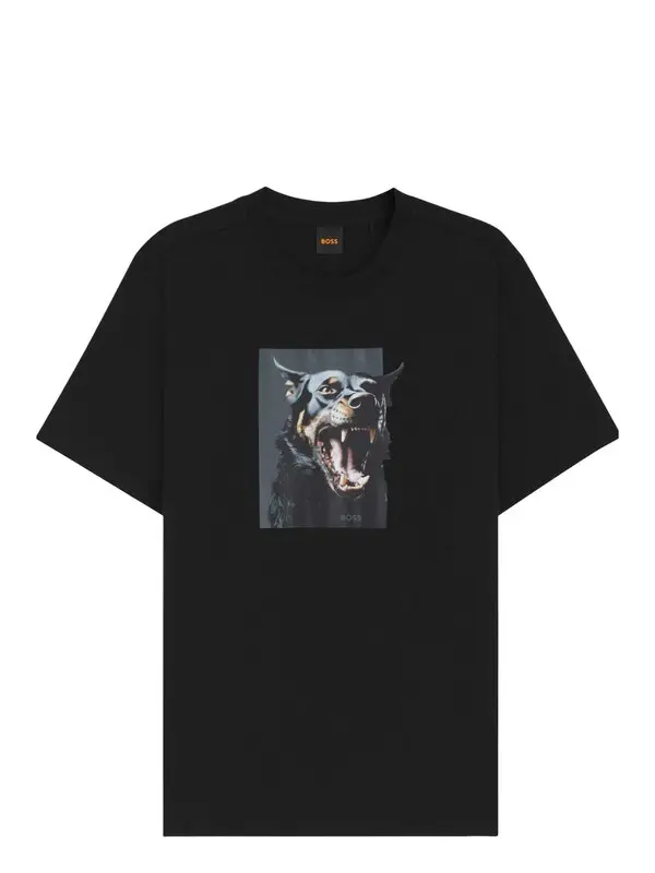 Hugo Boss Crewneck T-shirt With Animal Portrait Print - Black