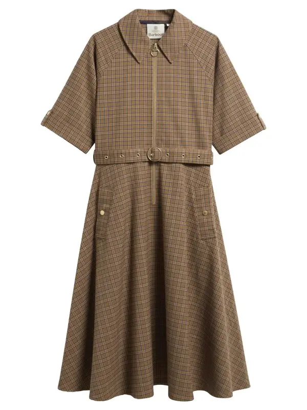 Barbour Plaid Cotton Shirt Dress With Belt - Brown