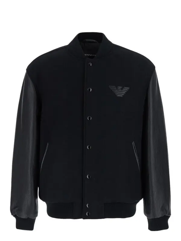 Emporio Armani Long-sleeve Bomber Jacket With Leather Sleeves - Black