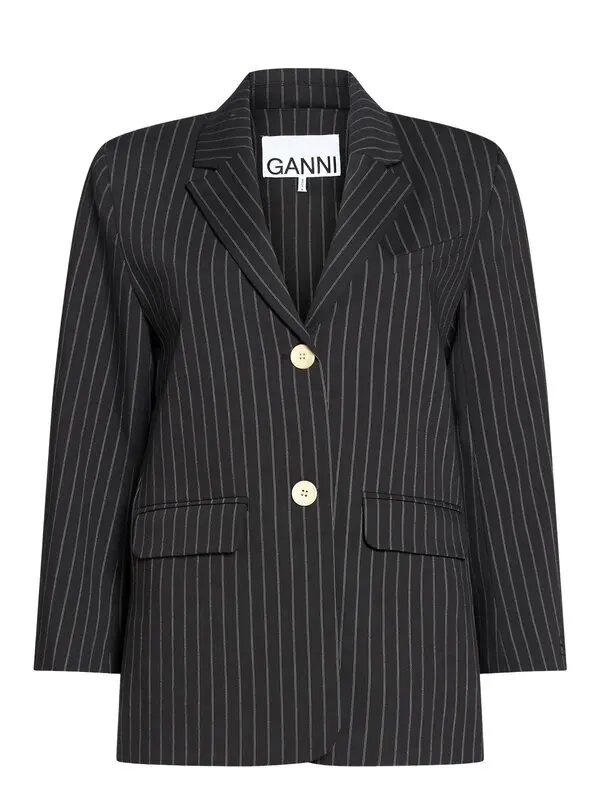GANNI Single-breasted Pinstriped Blazer - Black