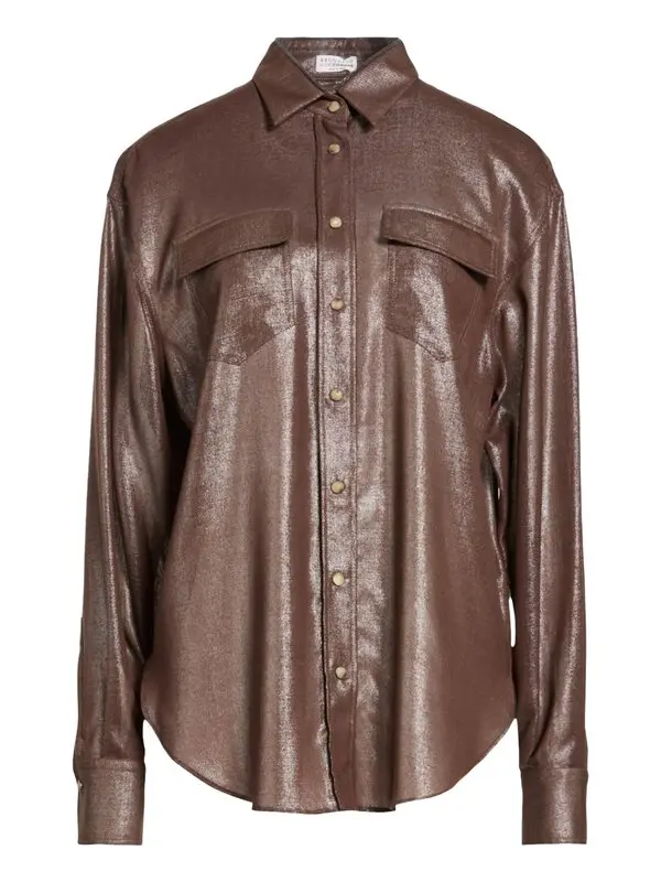 Brunello Cucinelli Metallic Cool Wool Shirt - Brown