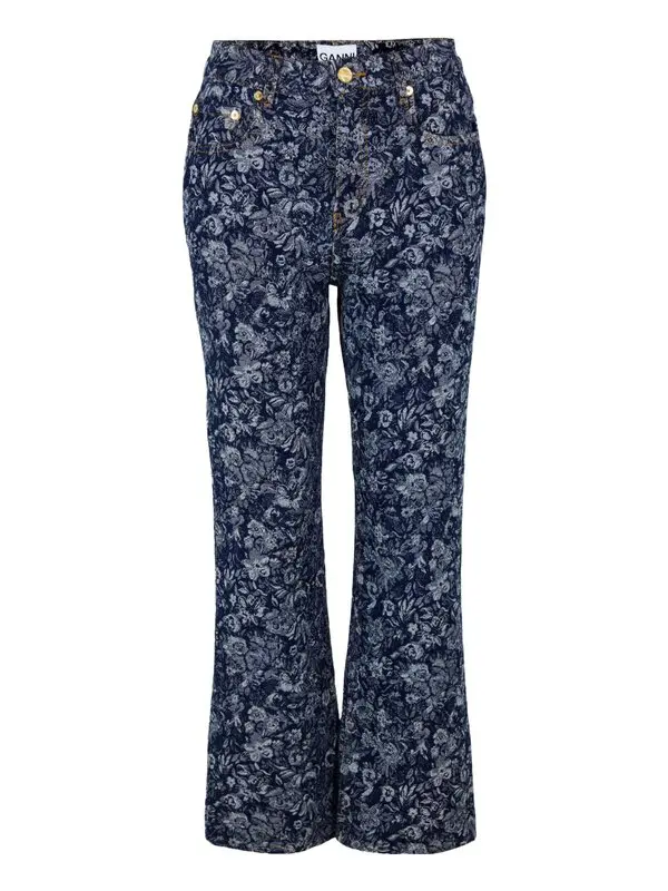 GANNI Floral Print Denim Jeans - Black