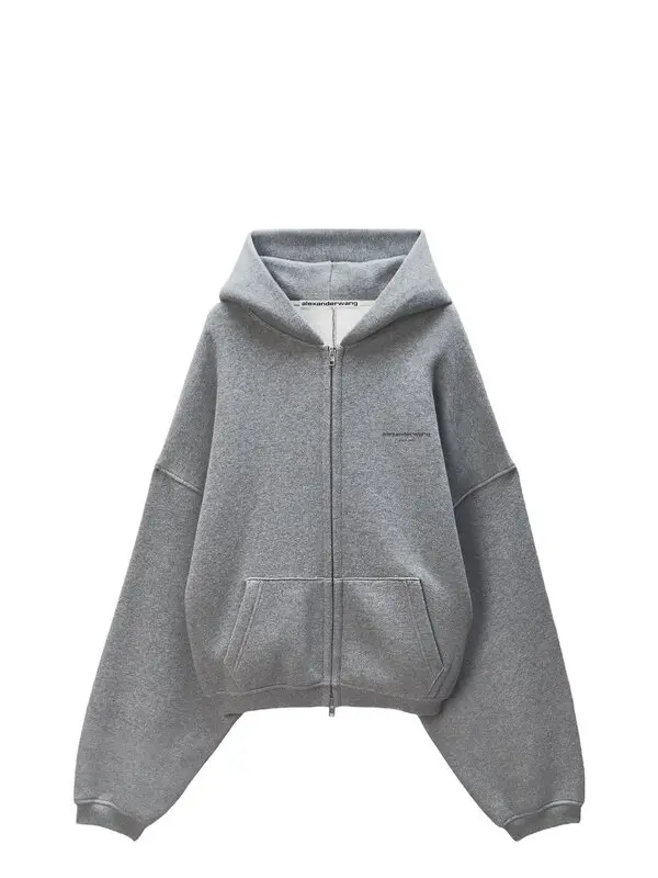 Alexander Wang Crystal Hotfix Zip Up Hoodie - Gray