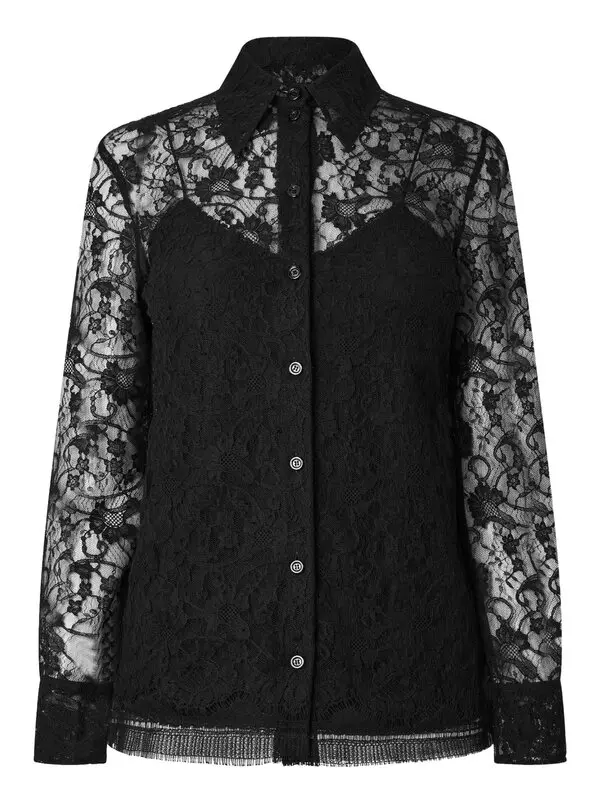 Gucci Long Sleeve Lace Shirt - Black