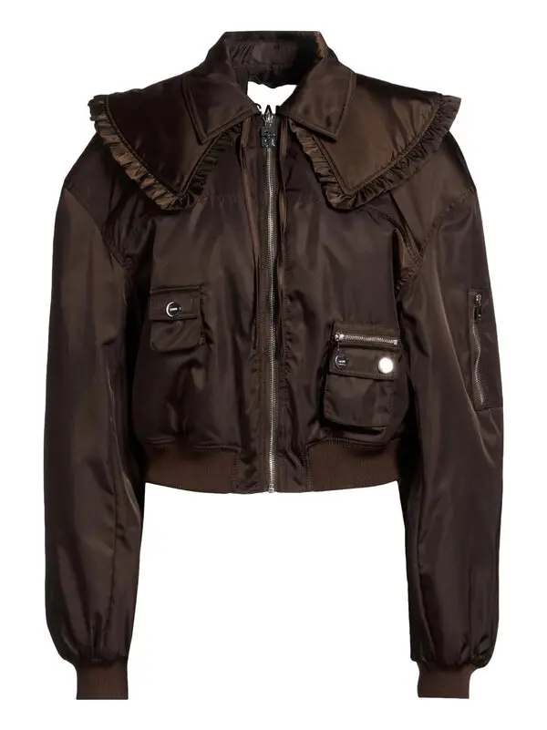GANNI Ruffled Collar Bomber Jacket - Black