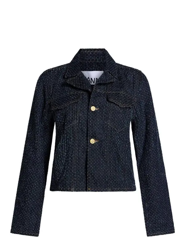 GANNI Dark Wash Denim Trucker Jacket - Black