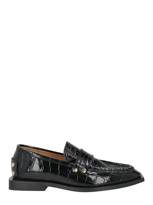 GANNI Crocodile-effect Loafers - Black