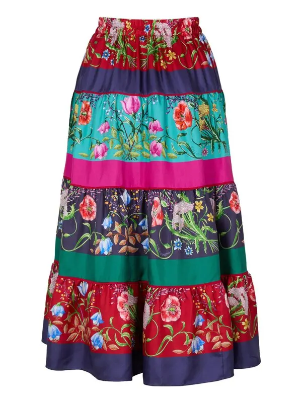 Gucci Floral Print Tiered Maxi Skirt - No