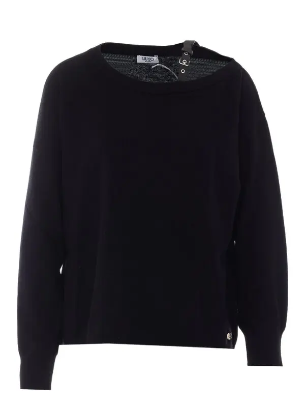 Liu Jo Long Sleeve Knit Top With Angled Shoulder Detail - Black