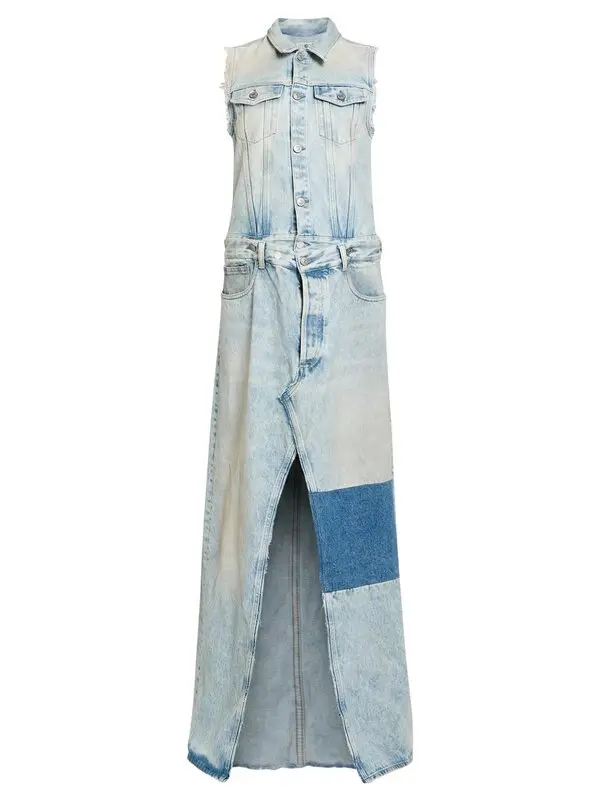 MAISON MARGIELA Light Wash Denim Sleeveless Shirt Dress Maxi - Blue