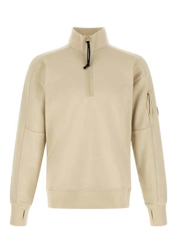 C.P. COMPANY Diagonal Raised Fleece Lens Half Zip Sweatshirt - Silver Birch