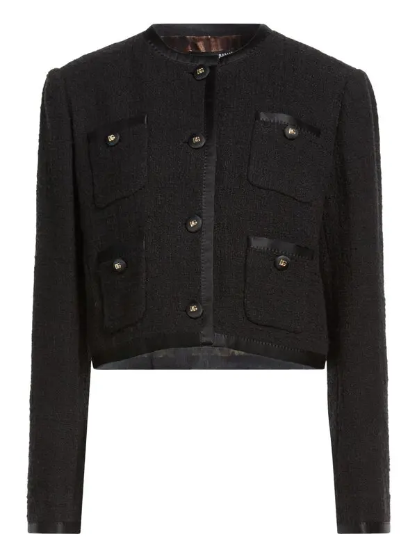 Dolce & Gabbana Textured Cropped Jacket With Button Detail - Black