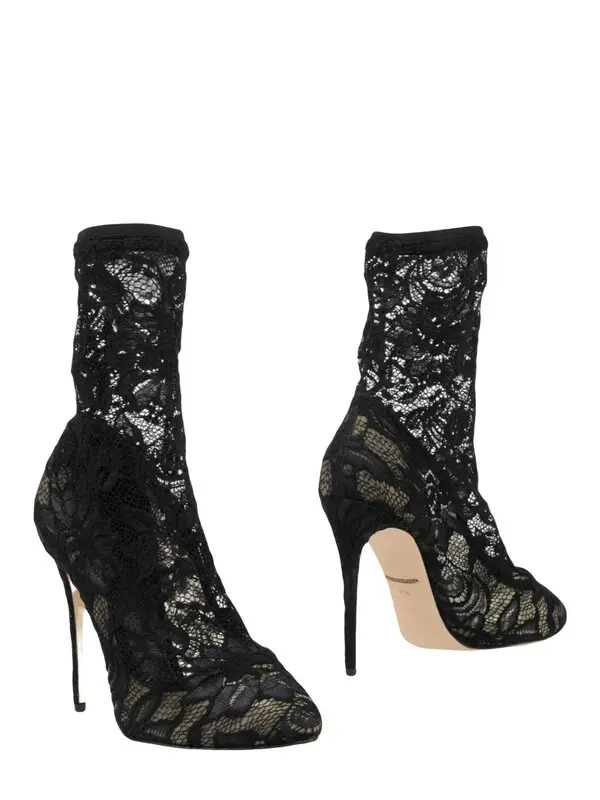Dolce & Gabbana Lace Sock Ankle Boots - Black