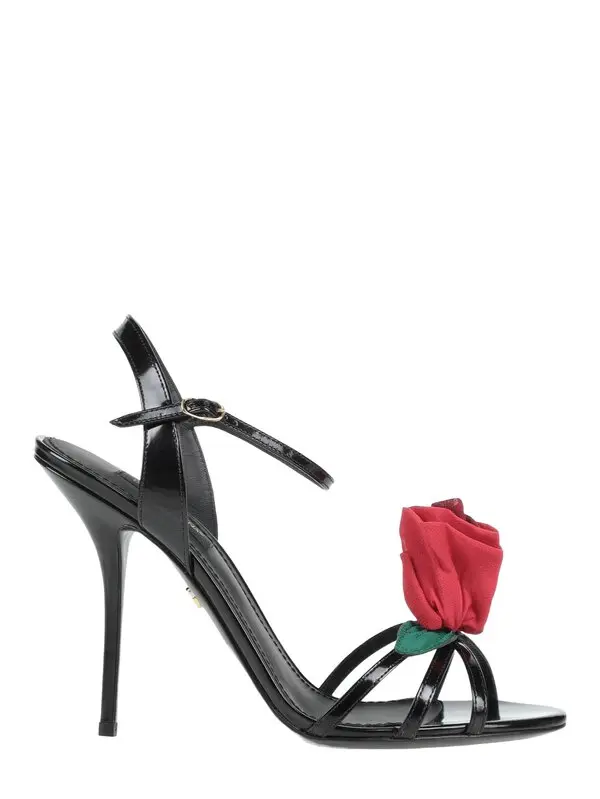 Dolce & Gabbana Stiletto Sandals With Floral Appliqu - Black