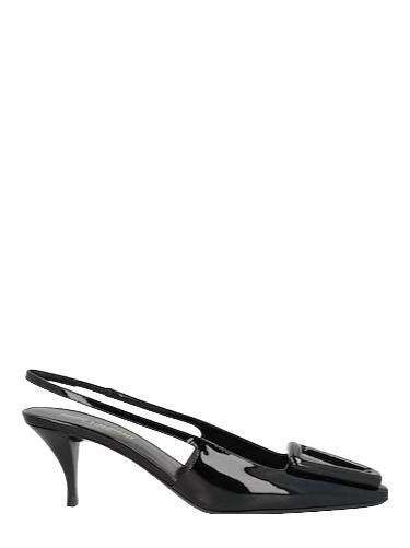 Saint Laurent Patent Leather Square Toe Slingback Pumps - Black