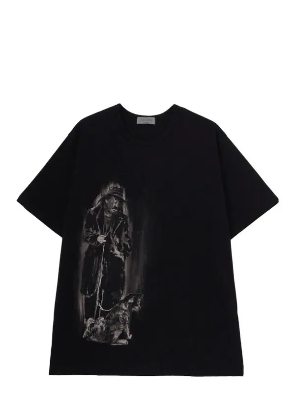 Yohji Yamamoto Cotton Single Jersey Round Neck Short Slv - Black