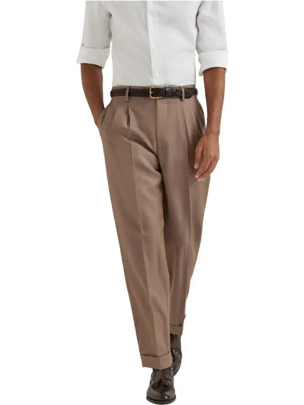 Brunello Cucinelli Pleated Wool Trousers - Brown