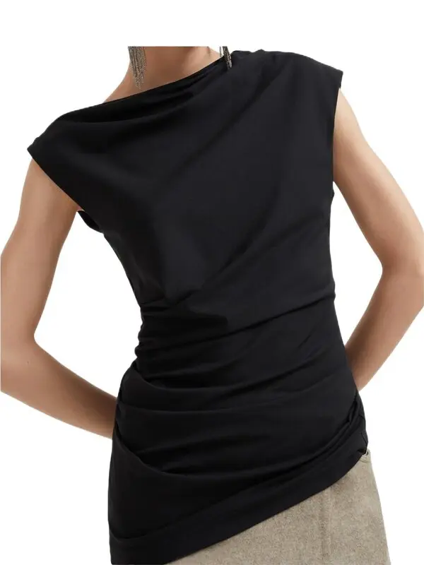 Brunello Cucinelli Asymmetrical Ruched Top - Black