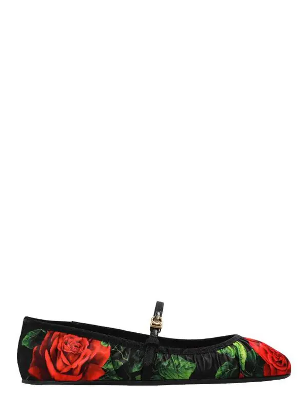 Dolce & Gabbana Rose-print Satin Ballet Flats - Black