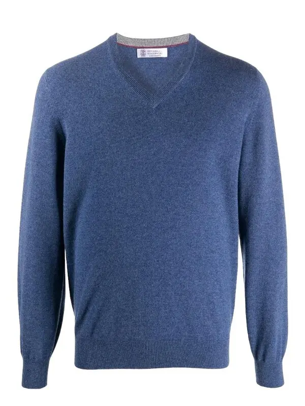 Brunello Cucinelli V-neck Knitted Jumper - Blue