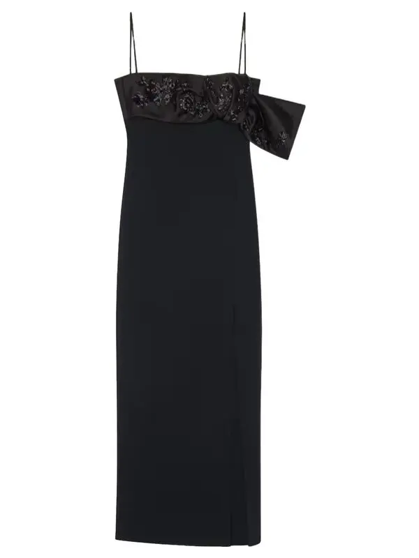 Givenchy Sliced Long Dress In Crepe Cady With Embroidered Bow Detail - Black