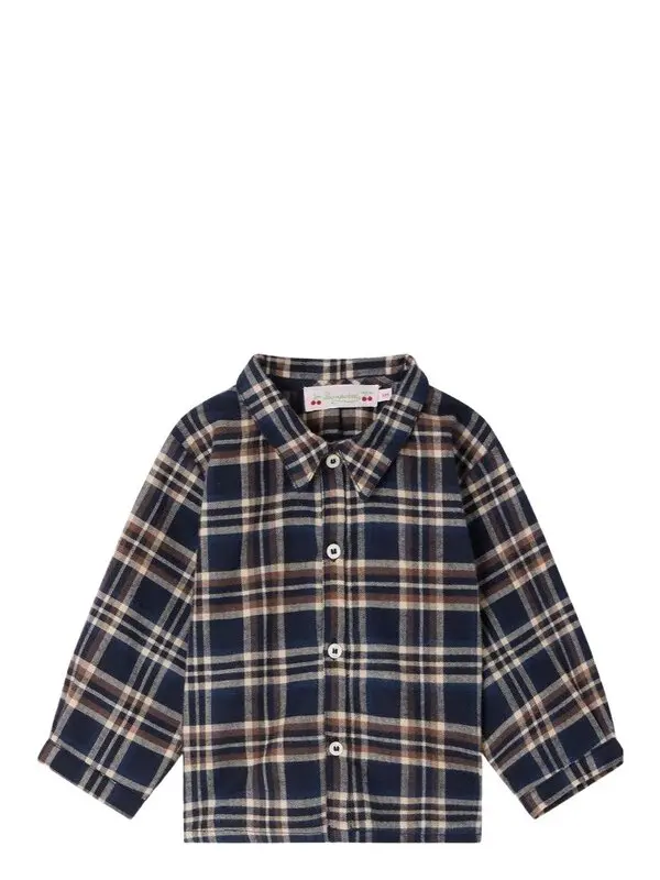 Bonpoint Plaid Long-sleeve Shirt - Navy Check Pattern