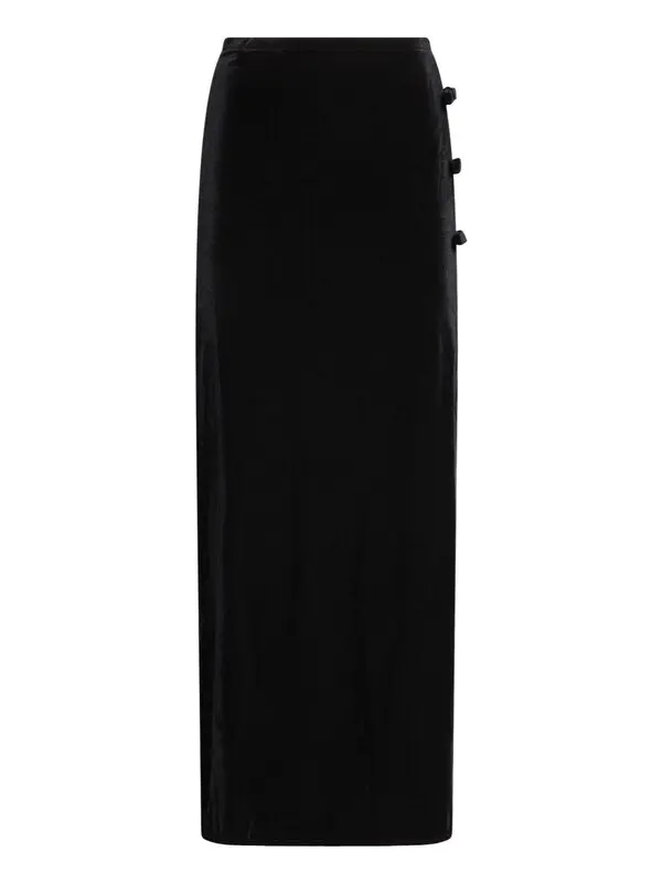 GANNI Velvet Pencil Skirt With Side Slit And Bow Detail - Black