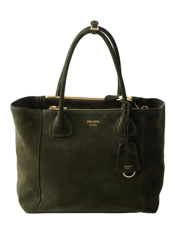 Prada Large Suede Tote Bag - Forest