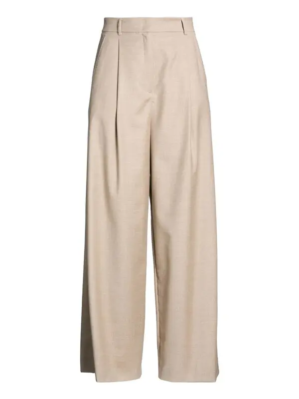 Max Mara Solid Wool Loose-fit Trousers - Sand-colored