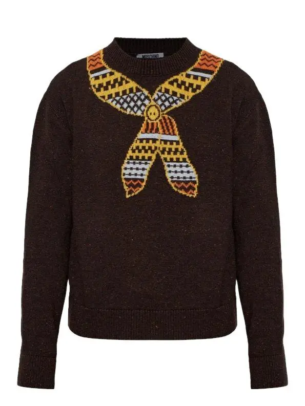 Moschino Long-sleeved Sweater With Patterned Detail - Brown
