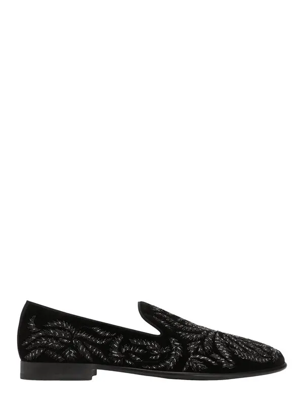 Dolce & Gabbana Velvet Embellished Loafers - Black